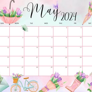 EDITABLE May 2024 Calendar, Watercolor Garden Spring Vibe, Mother's Day ...