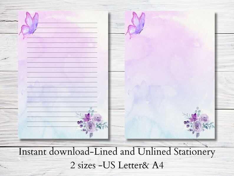 Flowers & Butterfly Printable Stationery Coloful Stationary Nature ...