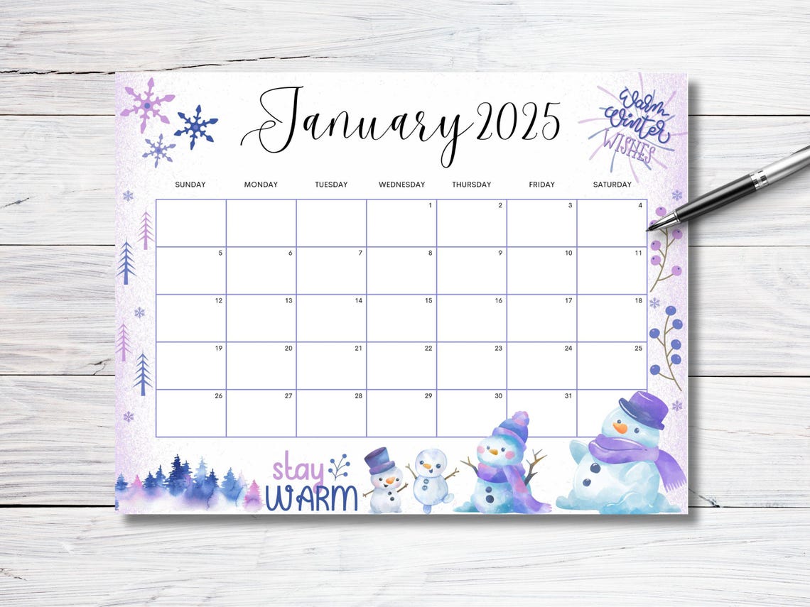 Editable January Calendar 2025, Printable Wall Calendar 2025, Cute ...