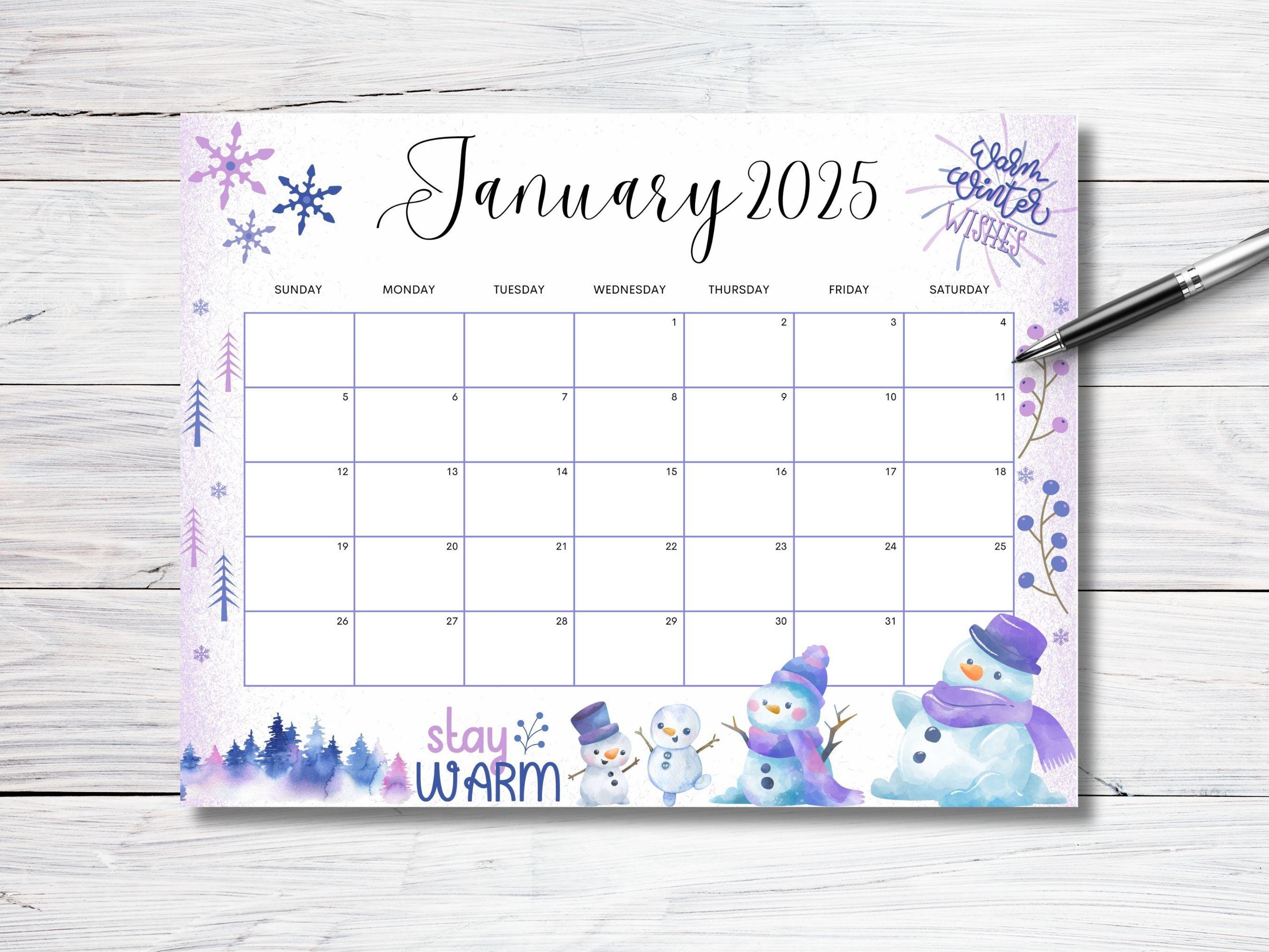 Editable January Calendar 2025, Printable Wall Calendar 2025, Cute ...