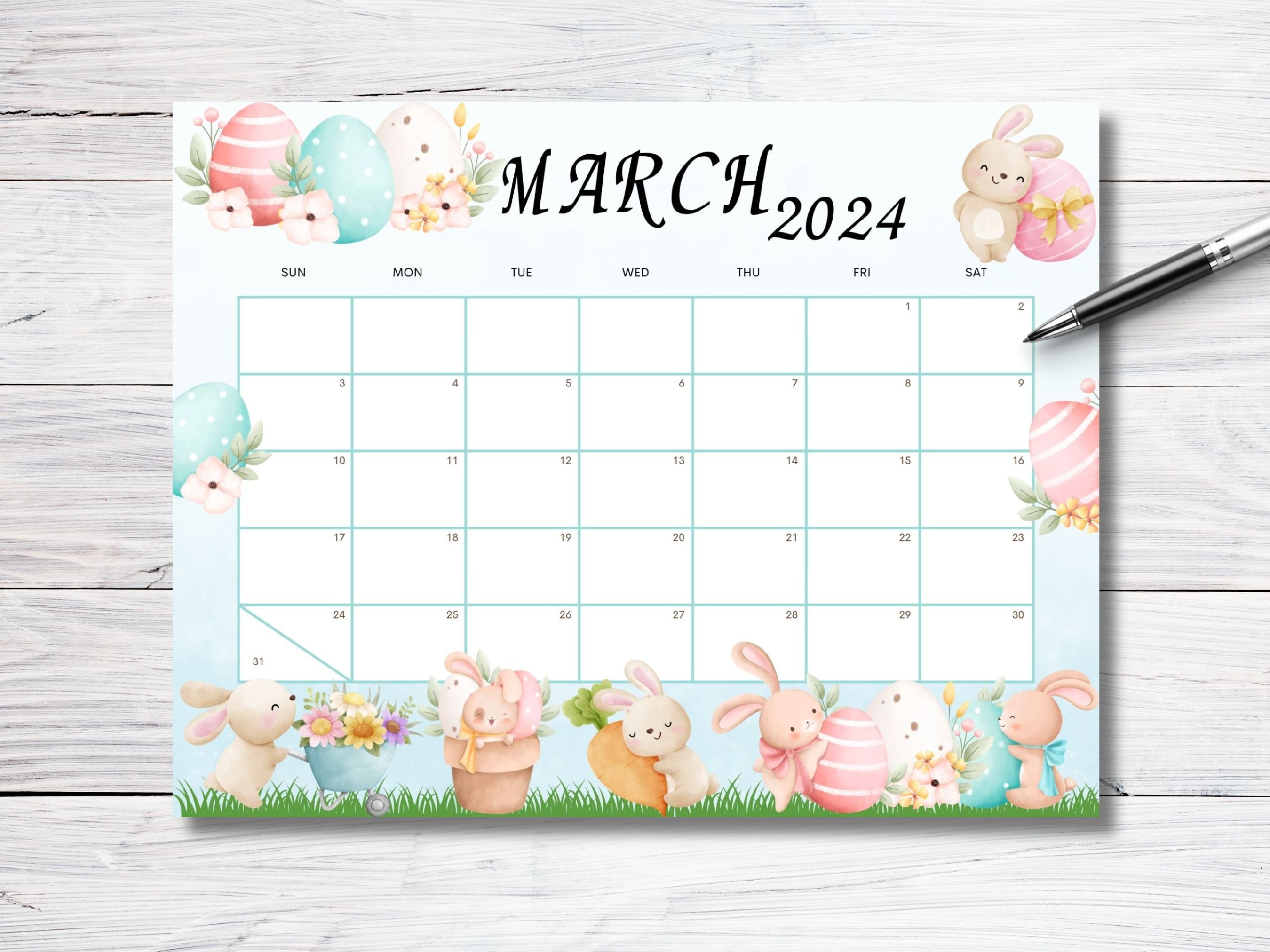 Editable March 2024 Calendar With an Easter Background, Happy Easter ...