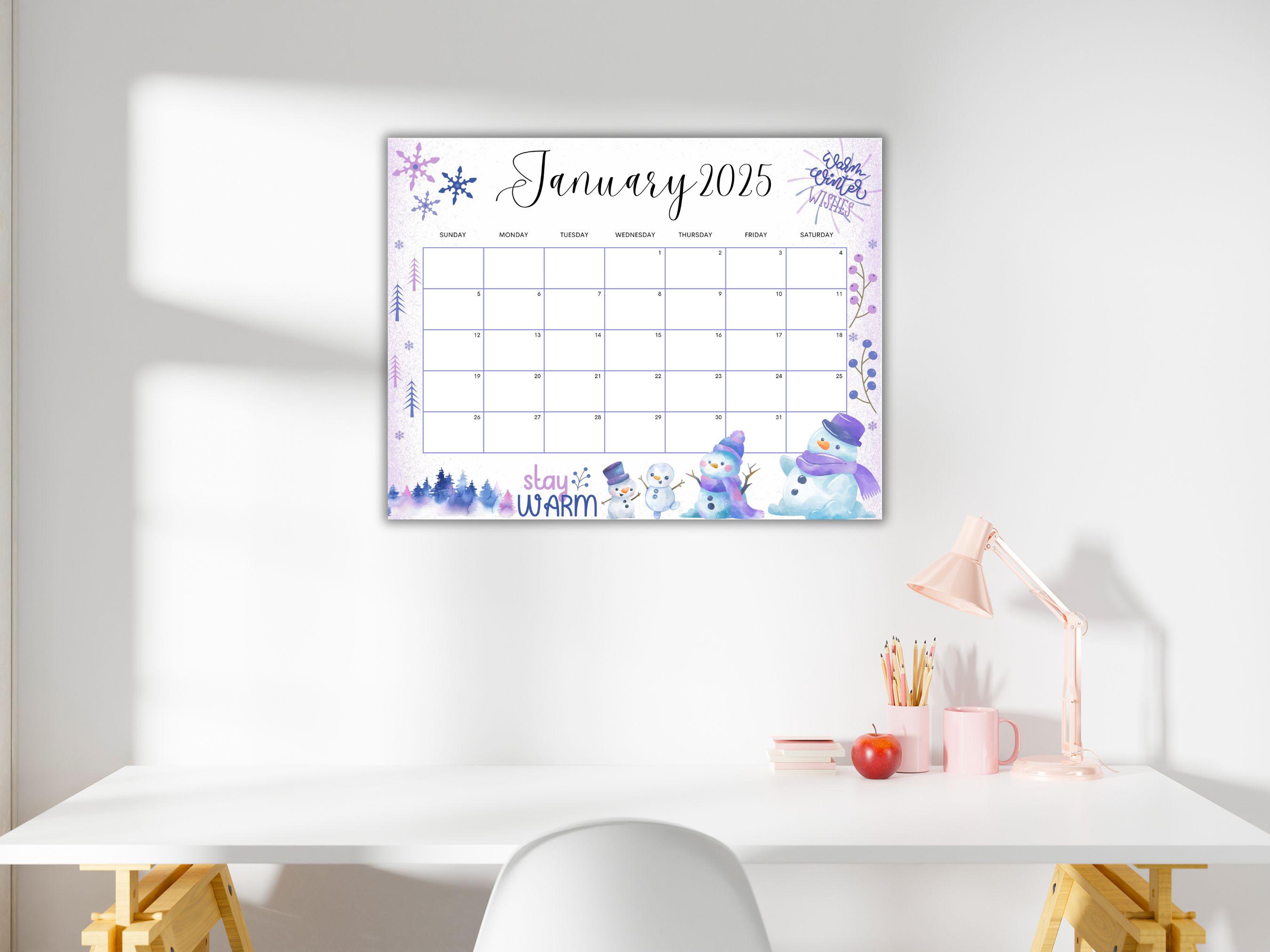 Editable January Calendar 2025, Printable Wall Calendar 2025, Cute ...