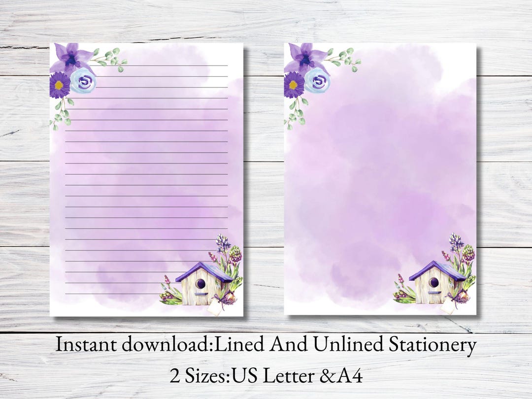 Purple Floral Stationery: Spring Flower Writing Paper (A4/US Letter ...
