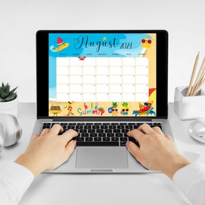 EDITABLE August 2024 Calendar, Relaxing Summer at the Beach With Summer ...