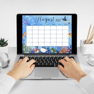 Editable August 2024 Calendar, Cute Undersea Animals, Summer Schedule ...