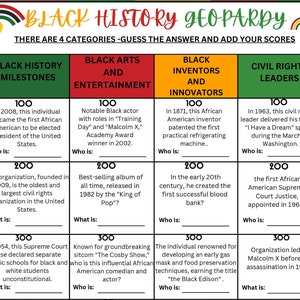 Black History Jeopardy Game: Trivia Quiz (instant Download) - Etsy