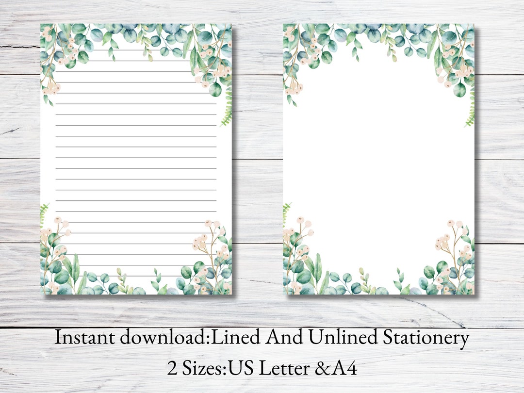 Eucalyptus Printable Stationery Watercolor Stationary Botanical Writing ...