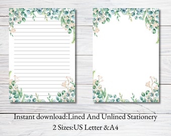 Botanical Leaf Printable Stationery Leaves Printable Stationary Paper ...