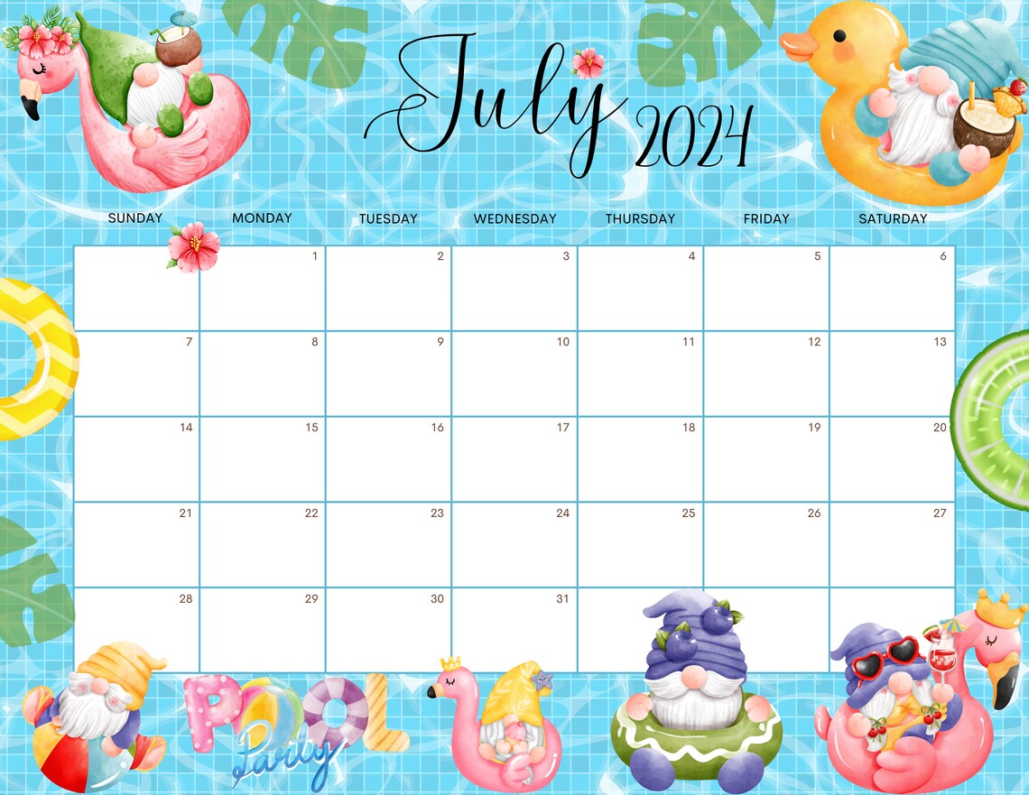 PRINTABLE July 2024 Summer Calendar, Editable July Calendar, Fillable ...
