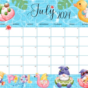 PRINTABLE July 2024 Summer Calendar, Editable July Calendar, Fillable ...