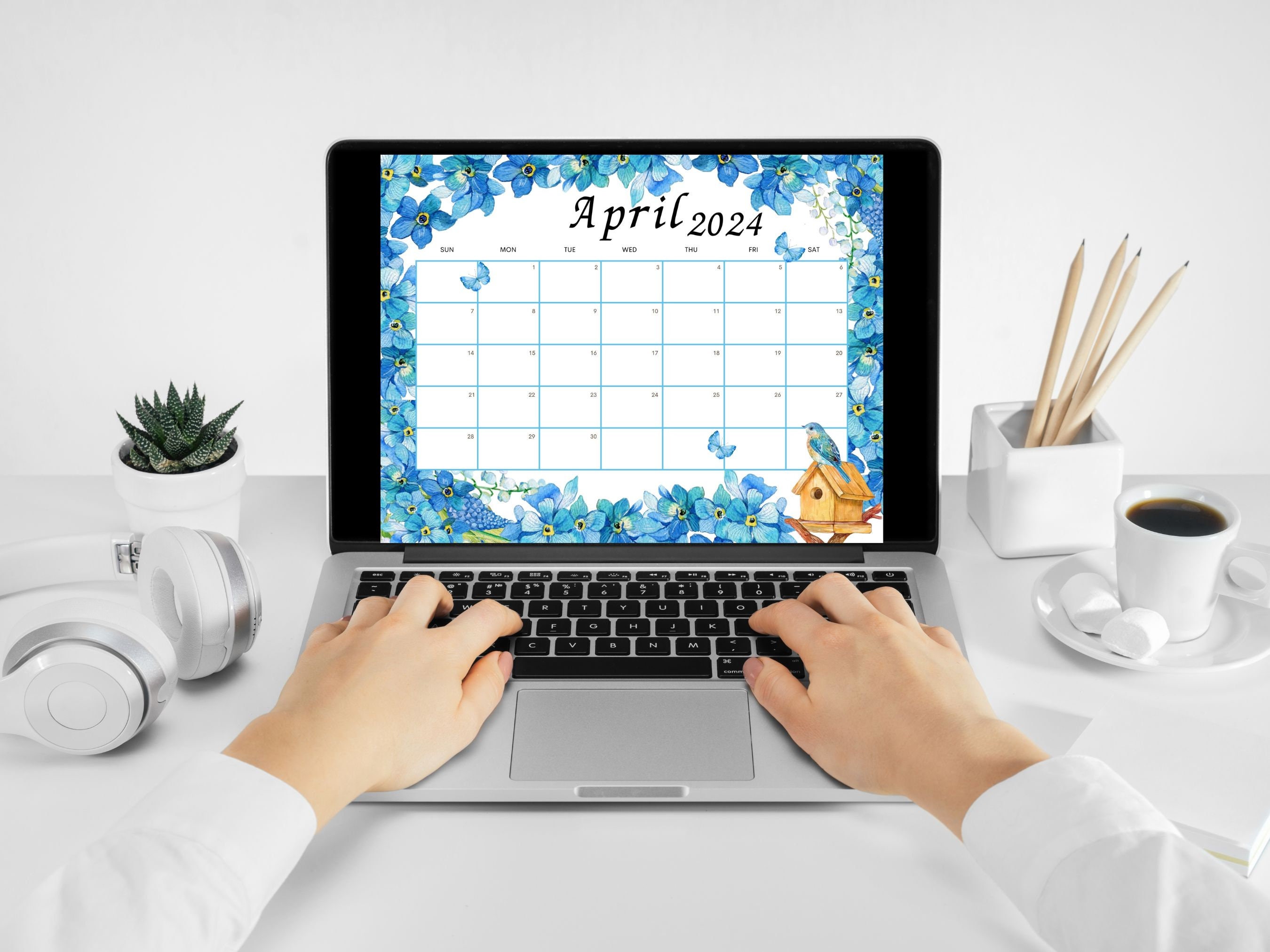 EDITABLE April 2024 Calendar, Beautiful Spring Wall Calendar, 2024 ...