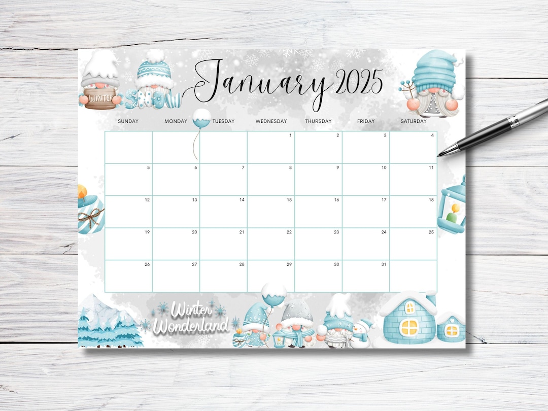EDITABLE January 2025 Calendar, Beautiful Winter With Cute Gnomes, New ...