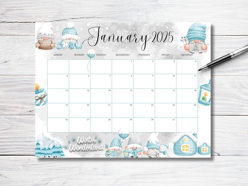 EDITABLE January 2025 Calendar, Beautiful Winter With Cute Gnomes, New ...