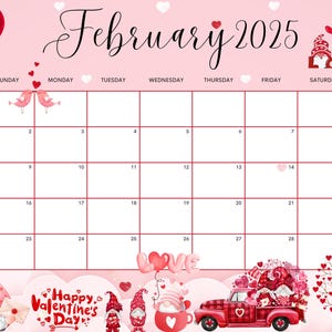 EDITABLE February 2025 Calendar, Sweet Valentine 2025 With Cute Gnomes ...