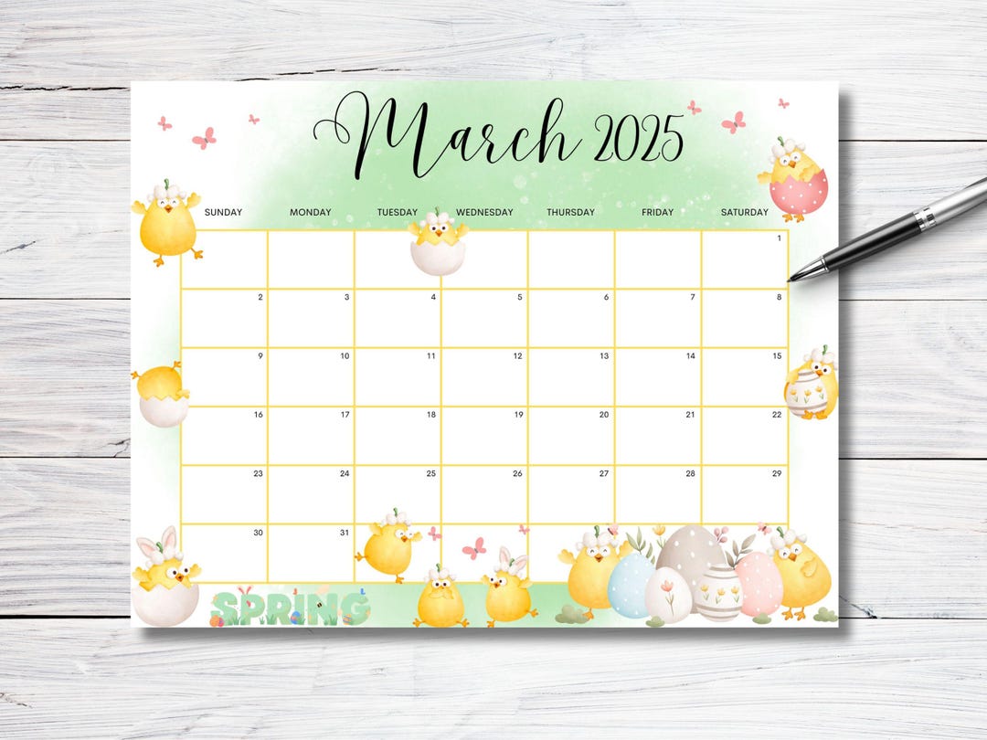 Editable March 2025 Calendar With an Easter Background, Happy Easter ...