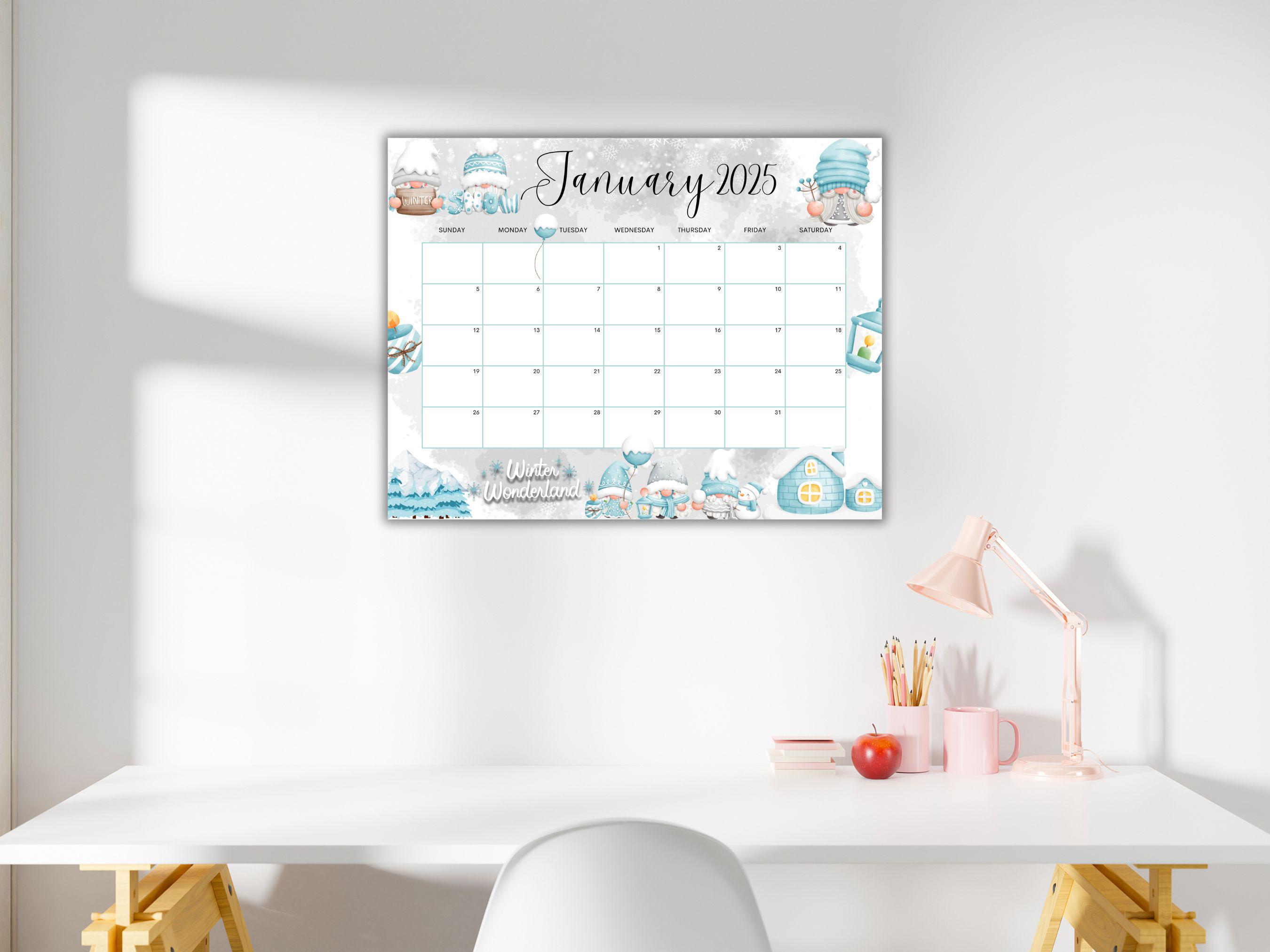 EDITABLE January 2025 Calendar, Beautiful Winter With Cute Gnomes, New ...