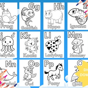 Animal Alphabet Coloring Pages, Printable ABC Animal Coloring Book ...