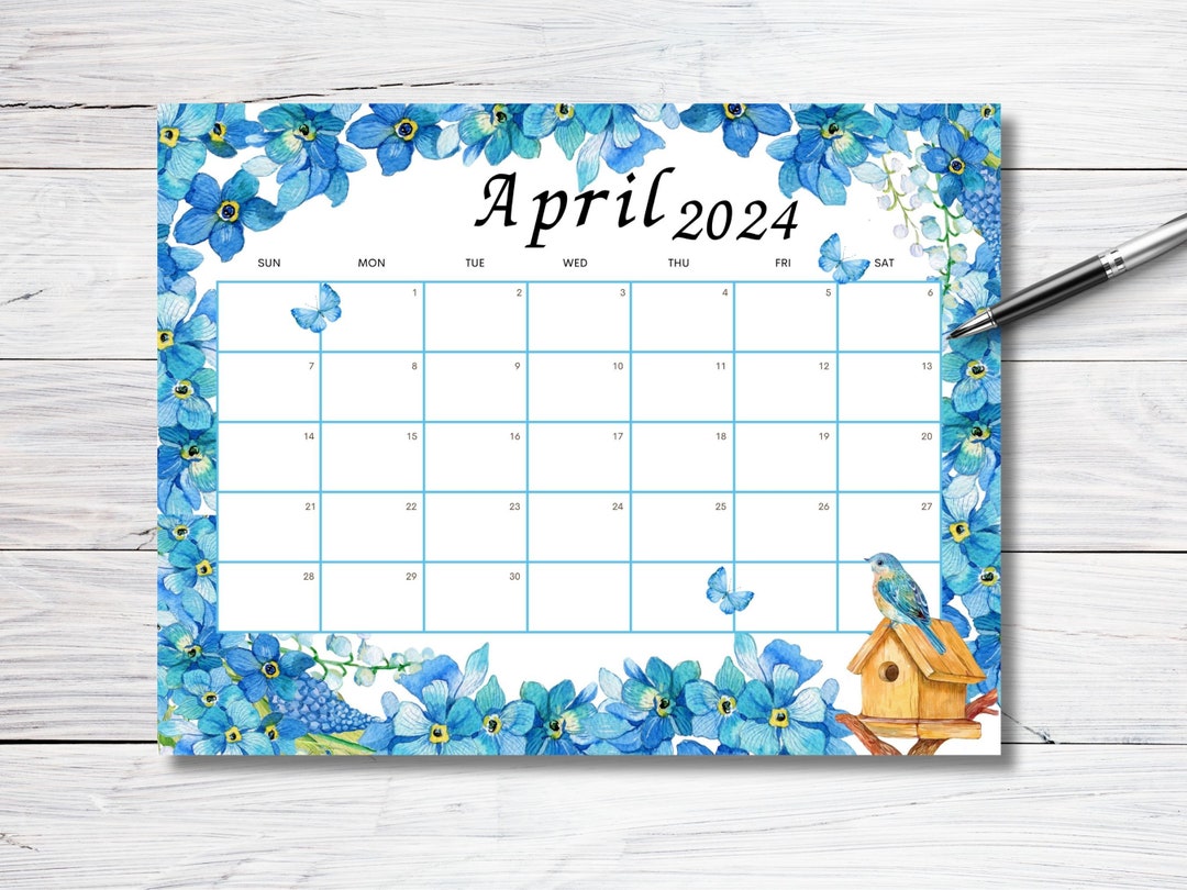 EDITABLE April 2024 Calendar, Beautiful Spring Wall Calendar, 2024 ...
