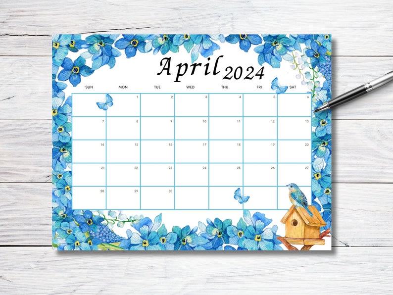 EDITABLE April 2024 Calendar, Beautiful Spring Wall Calendar, 2024 ...