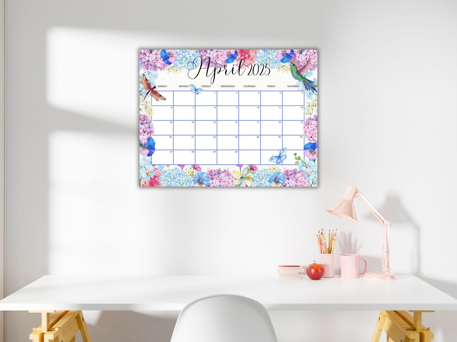 EDITABLE April 2025 Calendar, Beautiful Spring Wall Calendar, 2025 ...