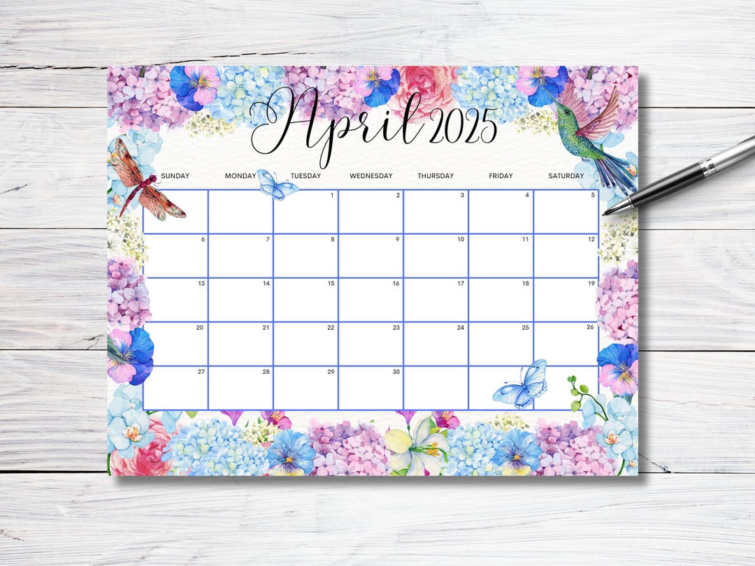 EDITABLE April 2025 Calendar, Beautiful Spring Wall Calendar, 2025 ...