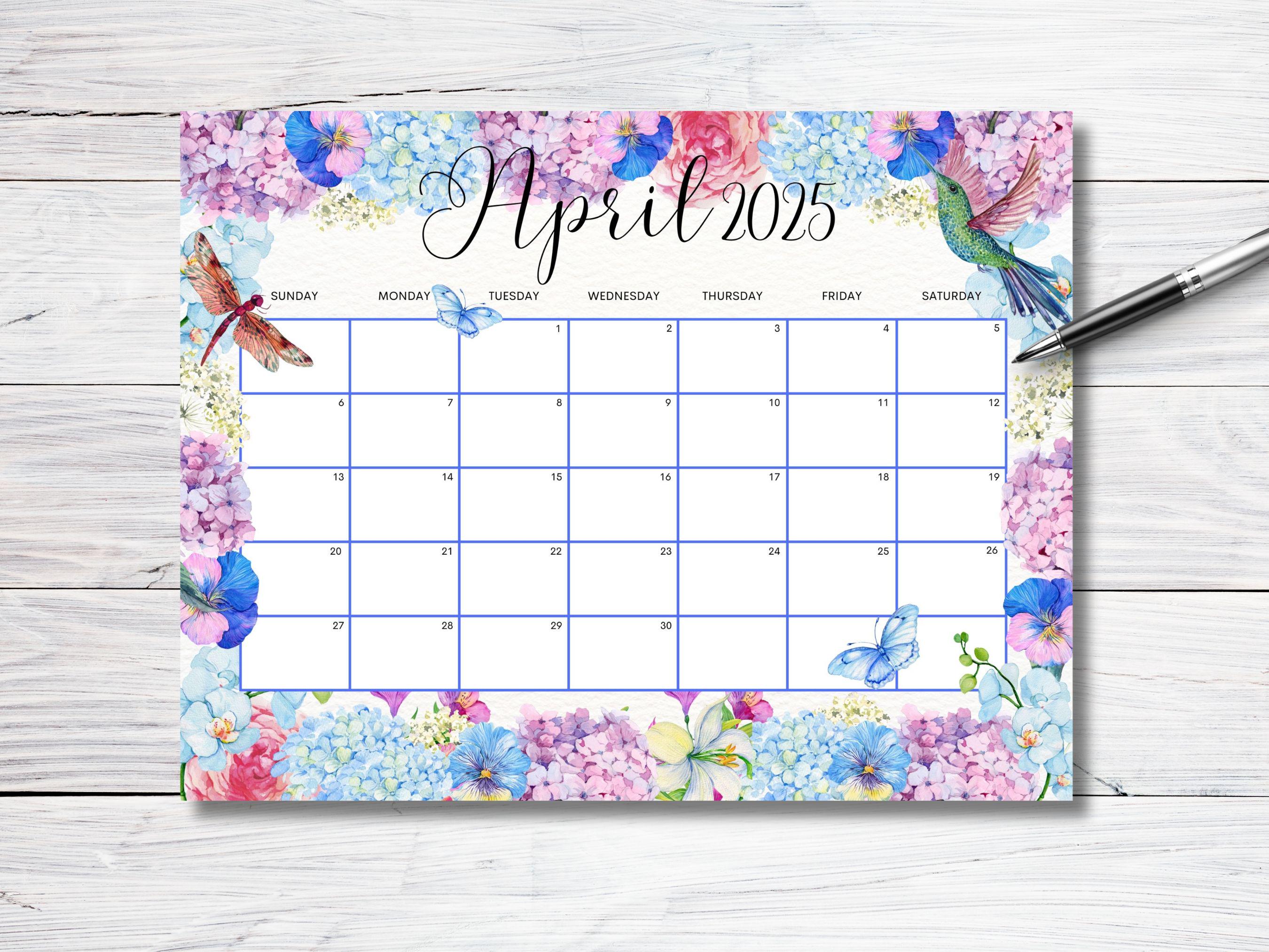 EDITABLE April 2025 Calendar, Beautiful Spring Wall Calendar, 2025 ...