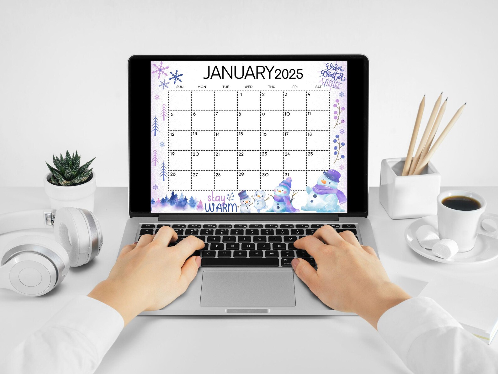 Editable January Calendar 2025, Printable Wall Calendar 2025, Cute ...