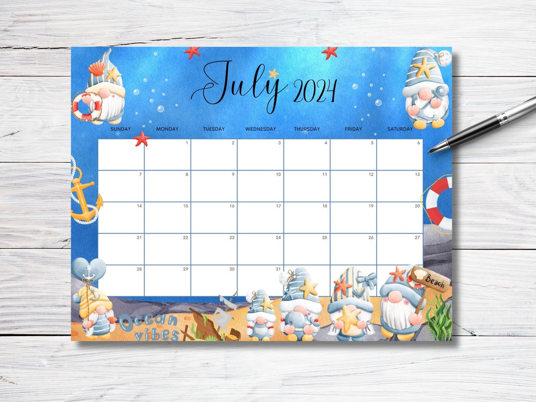 PRINTABLE July 2024 Summer Calendar, Editable July Calendar, Fillable ...