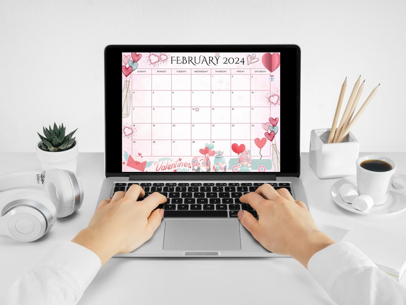 EDITABLE February 2024 Calendar, Sweet Valentine 2024 With Cute Gnomes ...