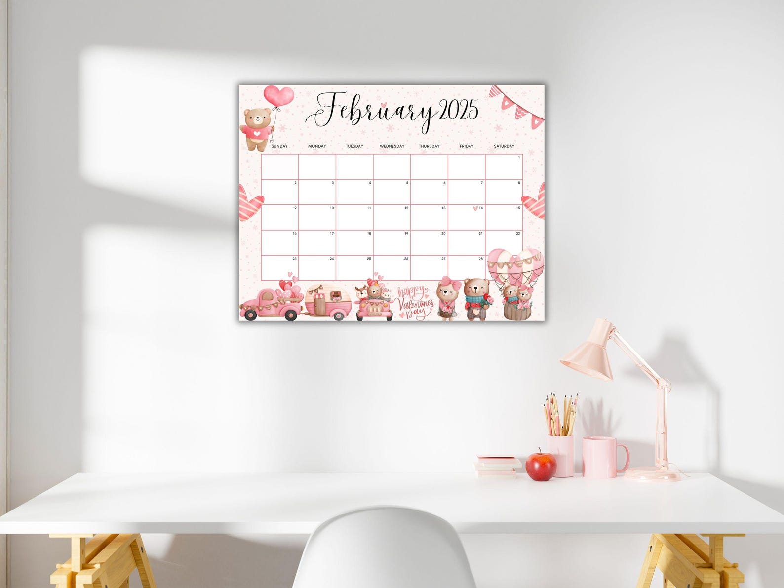 EDITABLE February 2025 Calendar, Sweet Valentine 2025 With Cute Bears ...