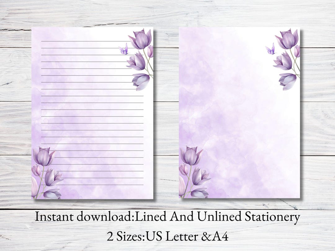 Purple Floral Stationery: Spring Flower Letter Writing Paper (A4/US ...