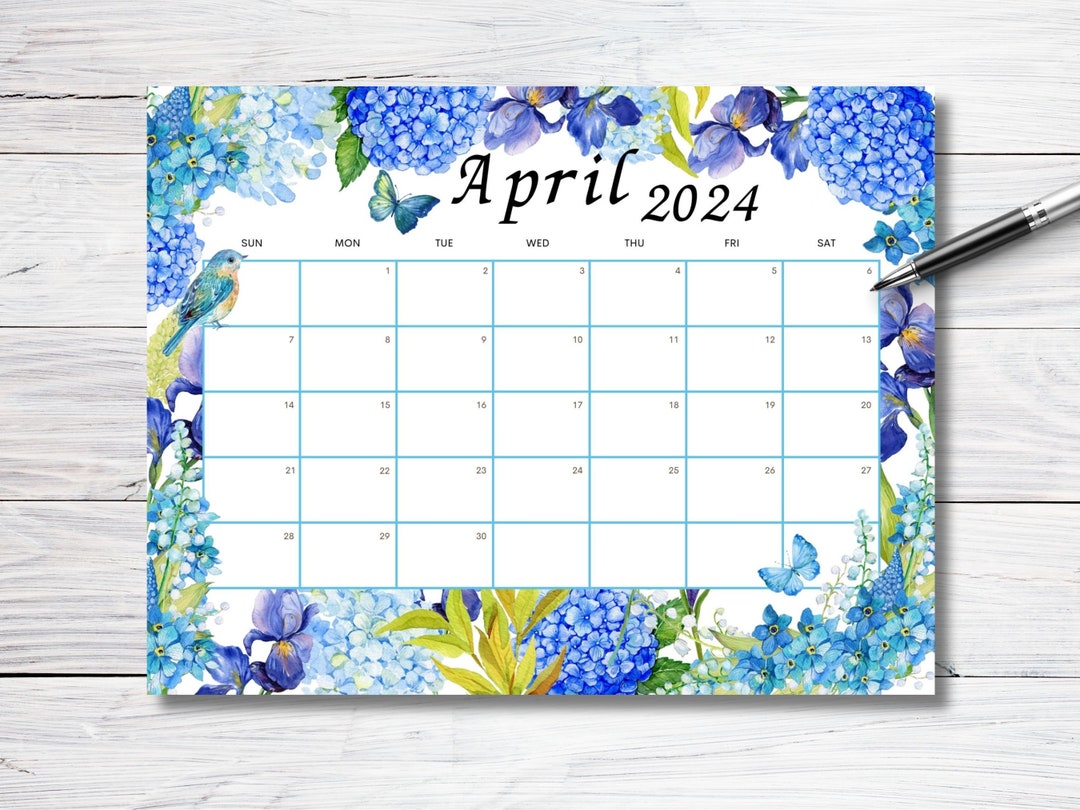 EDITABLE April 2024 Calendar, Beautiful Spring Wall Calendar, 2024 ...