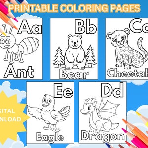 Animal Alphabet Coloring Pages, Printable ABC Animal Coloring Book ...