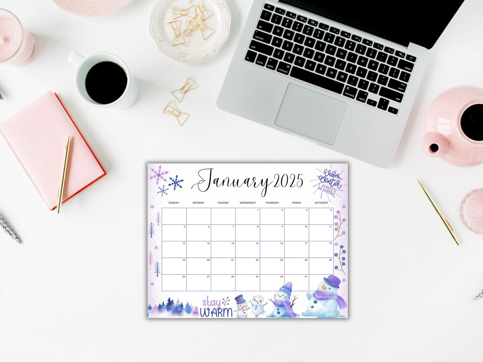 Editable January Calendar 2025, Printable Wall Calendar 2025, Cute ...
