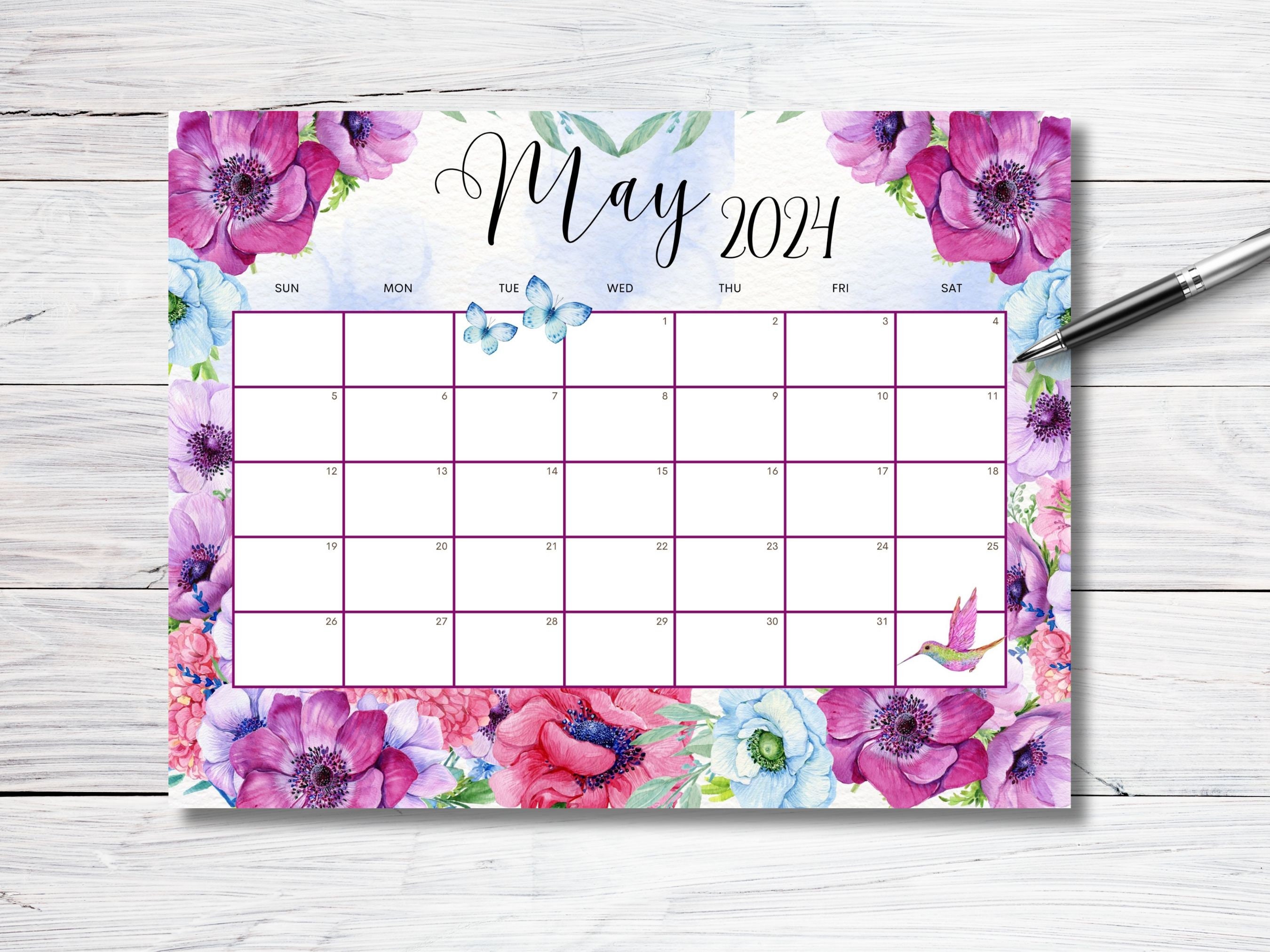 EDITABLE May 2024 Calendar, Beautiful Spring Wall Calendar, 2024 ...