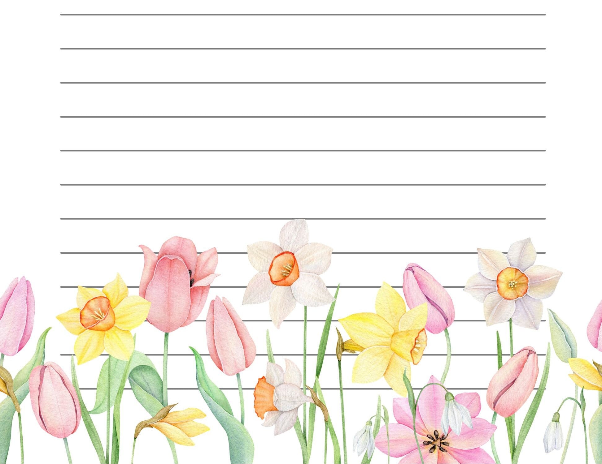Field Blooms, Printable Stationary Lined Paper, Printable Writing Paper ...