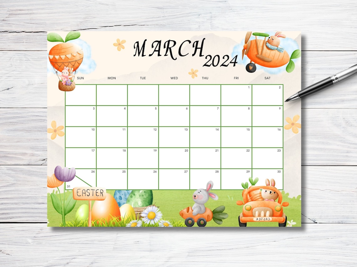 Editable March 2024 Calendar With an Easter Background, Happy Easter ...