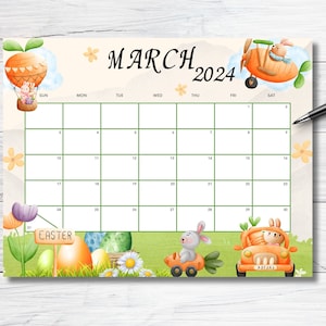 Editable March 2024 Calendar With an Easter Background, Happy Easter ...