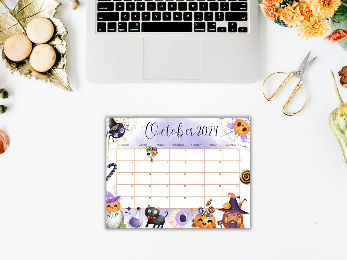 EDITABLE October 2024 Calendar, Cute Spooky Halloween 2024 Planner ...