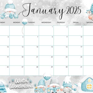 EDITABLE January 2025 Calendar, Beautiful Winter With Cute Gnomes, New ...