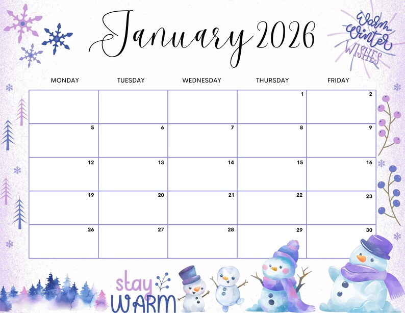 Editable January 2026 Calendar | Monthly Planner for Kids, School, Work ...
