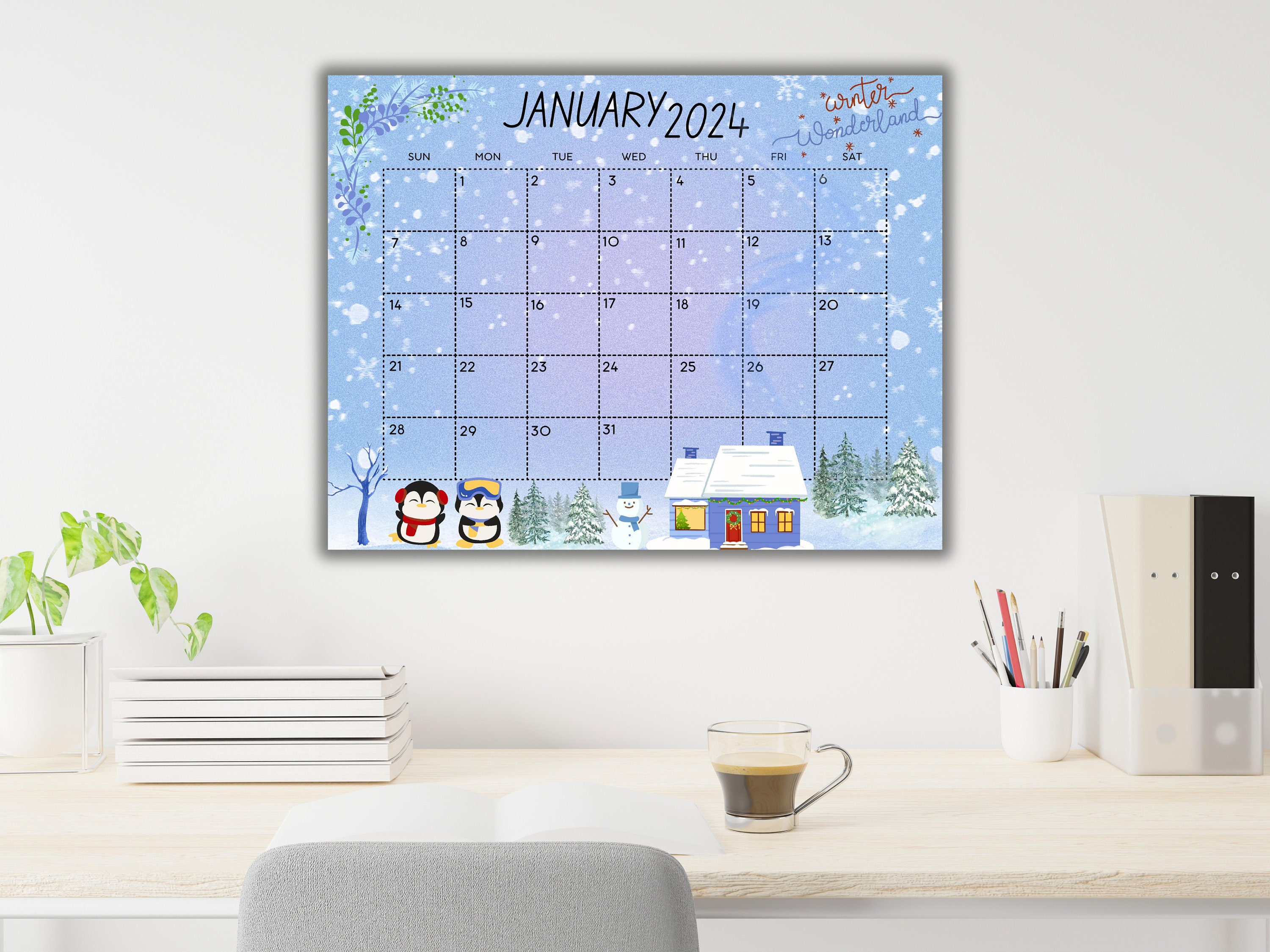 Editable January Calendar 2024, Printable Wall Calendar 2024, Cute ...