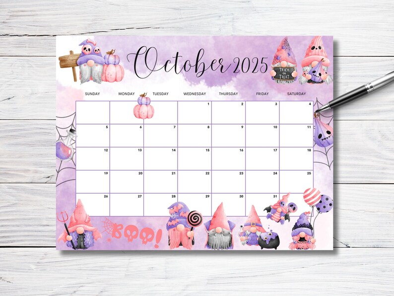 Editable October 2025 Calendar, Spooky Halloween W/ Cute Gnomes ...