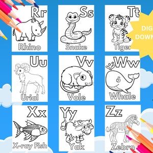 Animal Alphabet Coloring Pages, Printable ABC Animal Coloring Book ...