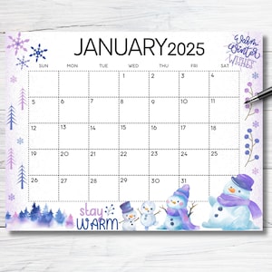 Editable January Calendar 2025, Printable Wall Calendar 2025, Cute ...