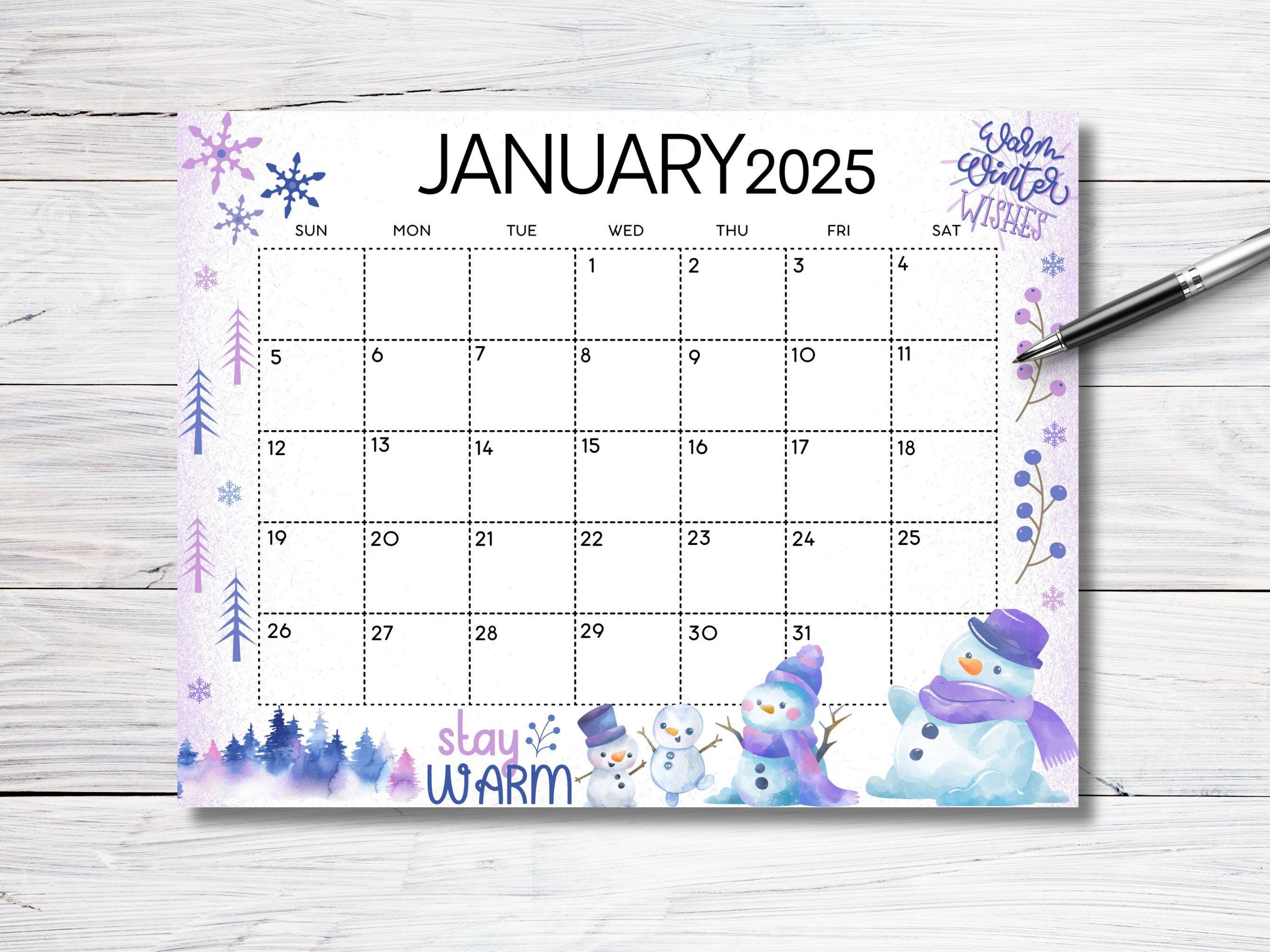 Editable January Calendar 2025, Printable Wall Calendar 2025, Cute ...