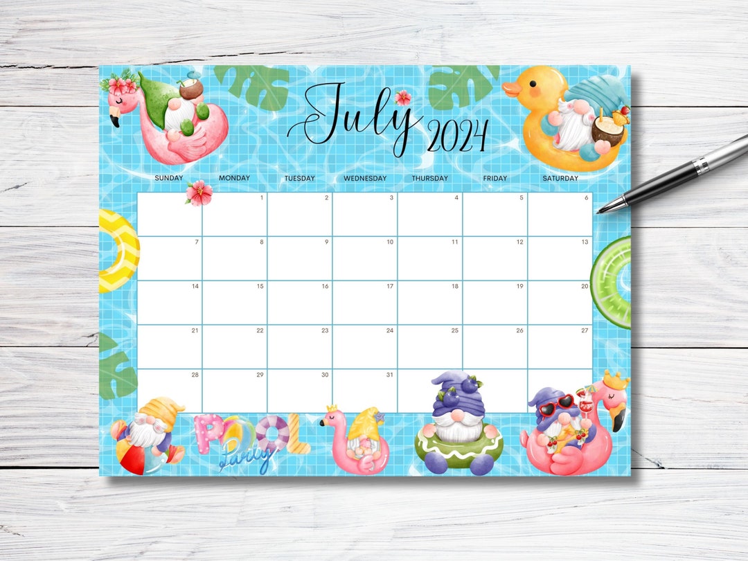 PRINTABLE July 2024 Summer Calendar, Editable July Calendar, Fillable ...