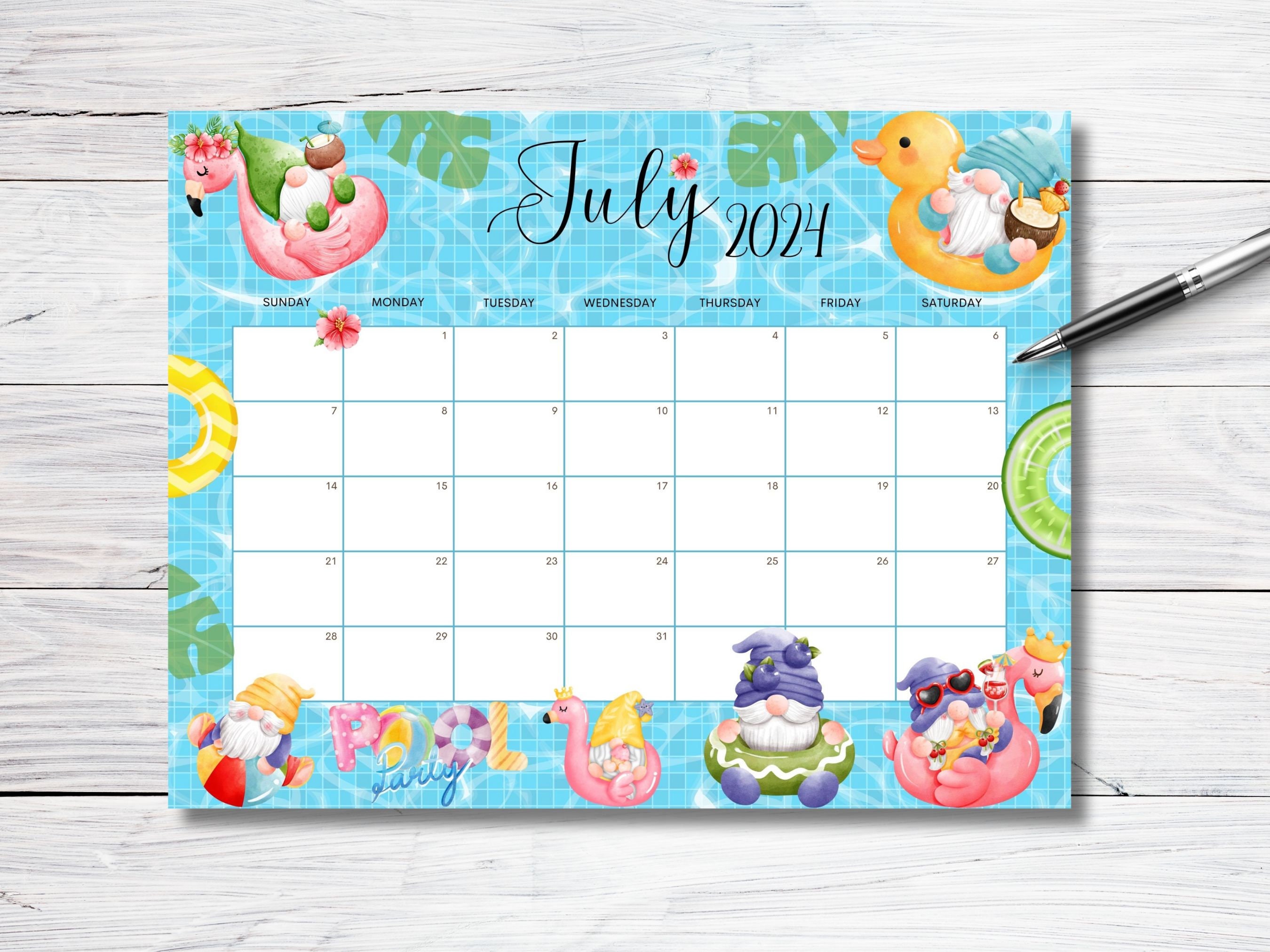 PRINTABLE July 2024 Summer Calendar, Editable July Calendar, Fillable ...
