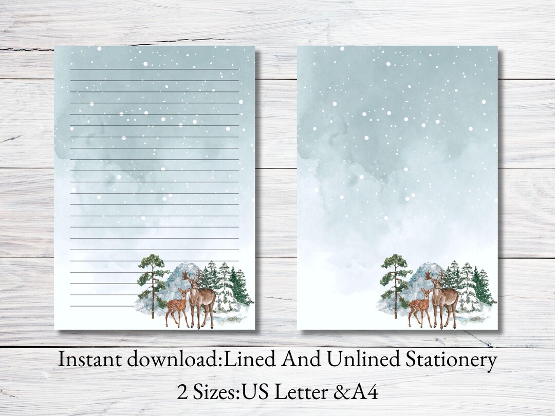Deer in the Snow Printable Stationery Winter Stationary Snow Writing ...