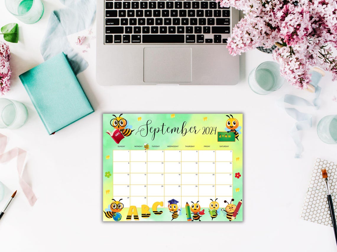 EDITABLE September 2024 Calendar, Back to School Planner With Cute Bees ...